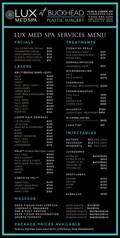 LUX Med Spa in Atlanta | Buckhead Plastic Surgery | 404.465.1234